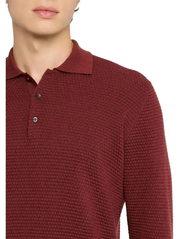 Eton Merino Wool Popcorn Stitch Polo Sweater - Red