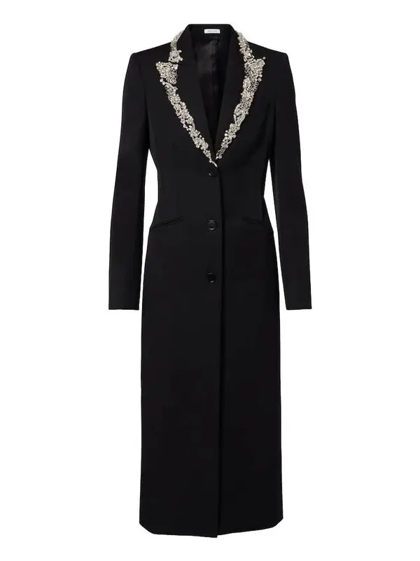 Alexander McQueen Embellished Grain De Poudre Wool Coat - Black