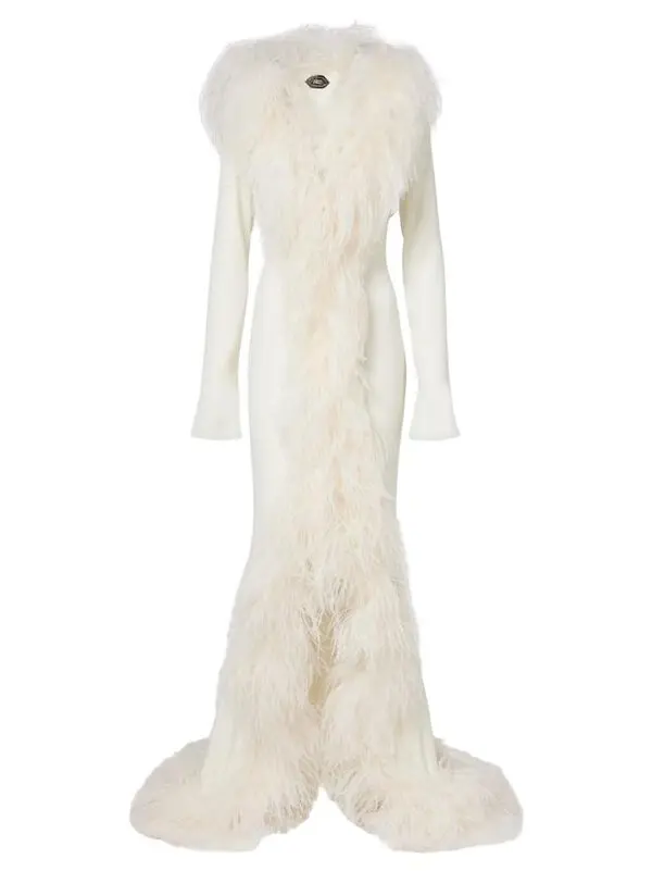 TALLER MARMO Bridal Hollywood Feather-trimmed Gown - White