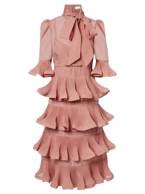 Zimmermann Tiered Pleated Midi Dress - Pink