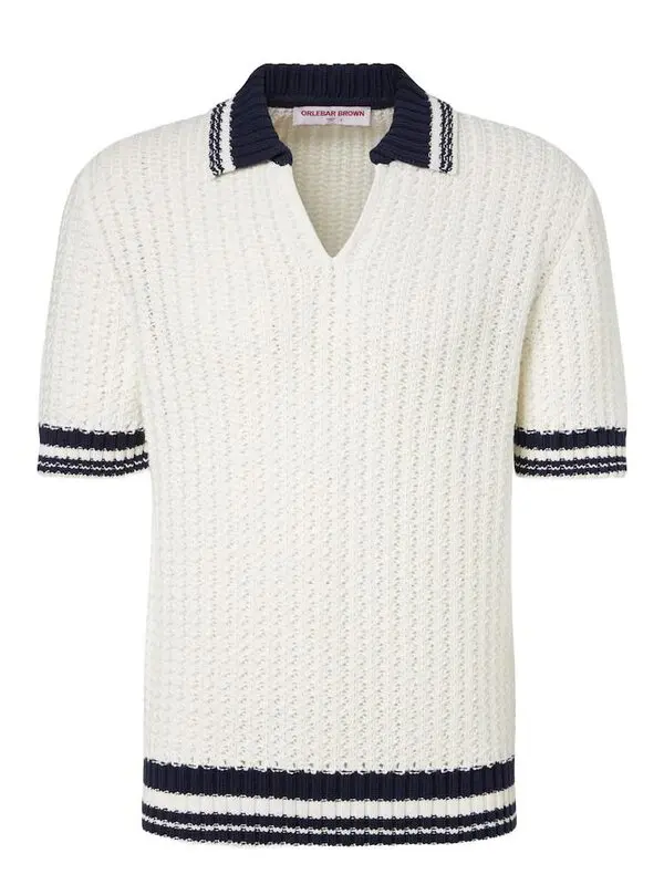 Orlebar Brown Swift Crochet Striped Cotton Polo Shirt - White
