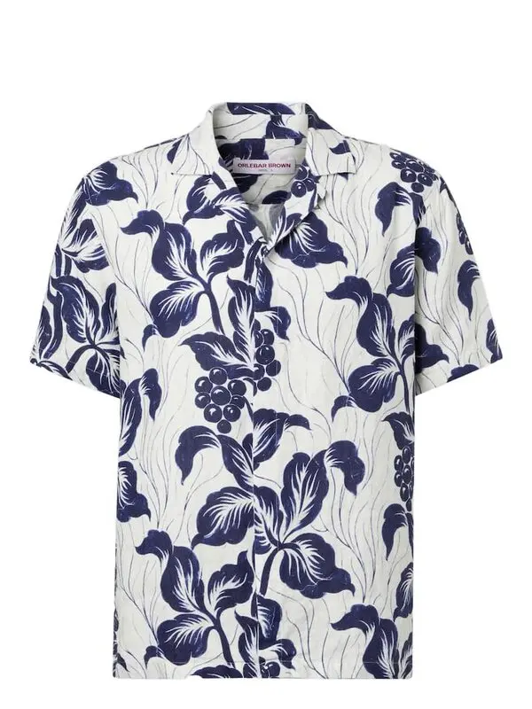 Orlebar Brown Maitan Floral Linen Bowling Shirt - White