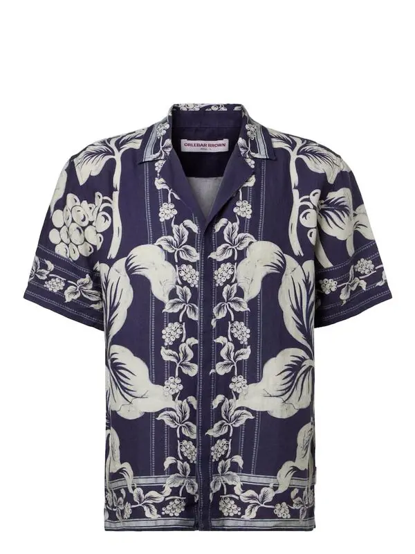 Orlebar Brown Maitan Floral Linen Bowling Shirt - Blue