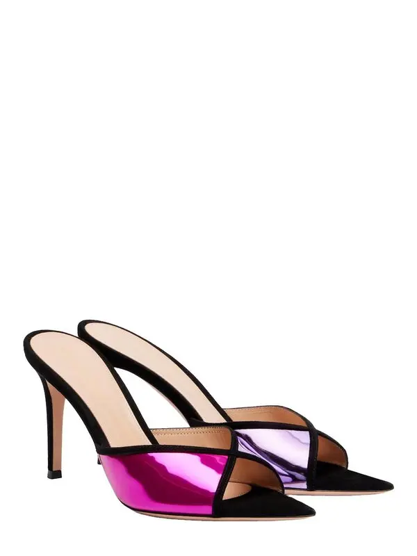 GIANVITO ROSSI Suede-trimmed Metallic Leather Mules - Pink
