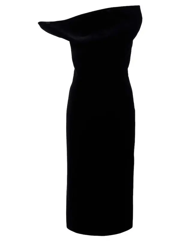 Khaite Sato Off-shoulder Velvet Midi Dress - Black
