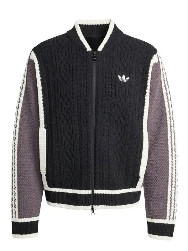Adidas Cable Knit Zip Up Sweater - Black