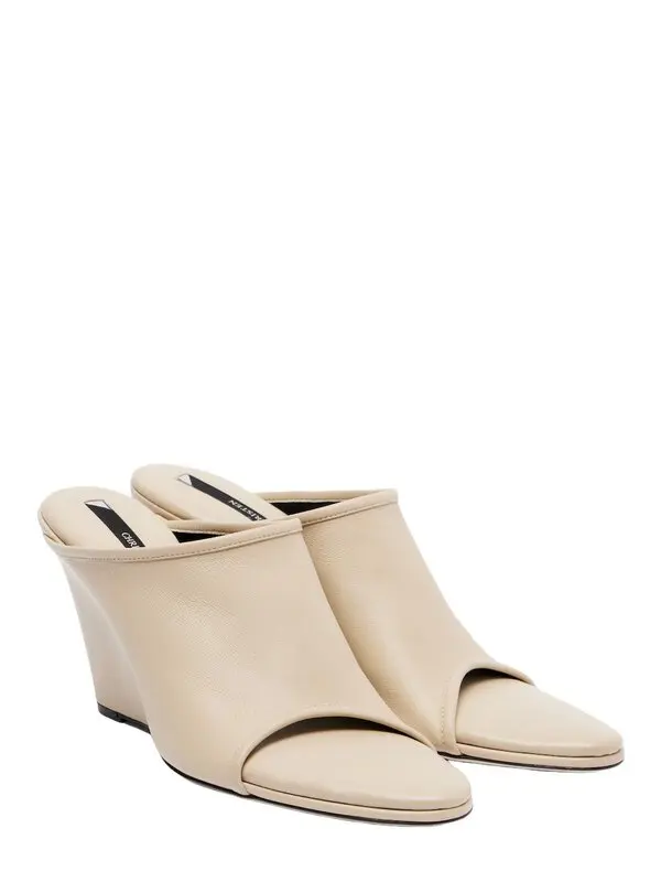CHRISTEN Strap Stretch 75 Leather Wedge Mules - Beige