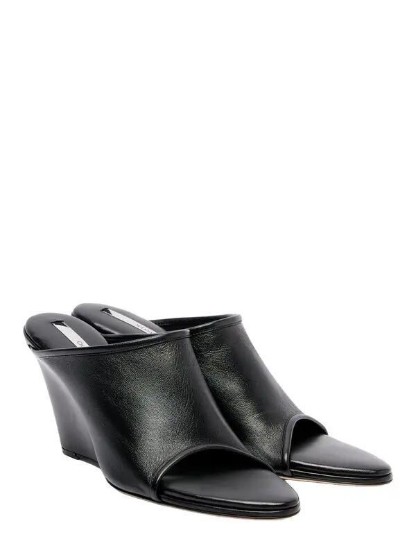 CHRISTEN Strap Stretch 75 Leather Wedge Mules - Black