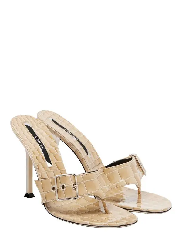 CHRISTEN Helix 95 Croc-effect Patent Leather Mules - Beige