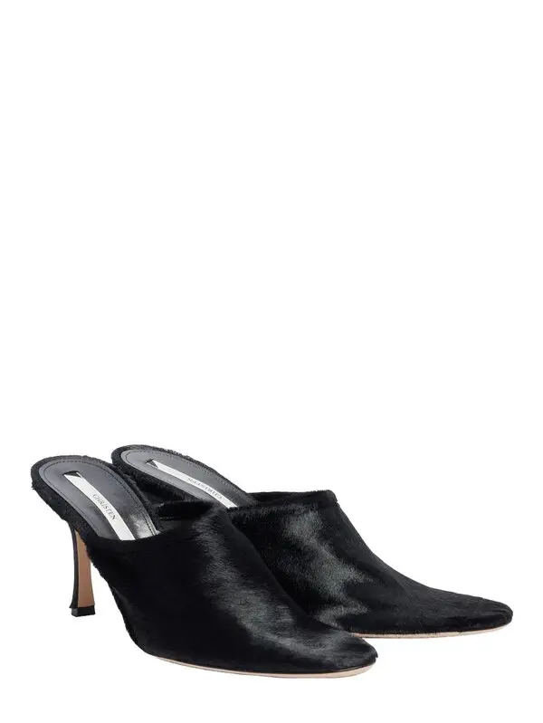CHRISTEN Elipse 75 Calf Hair Mules - Black
