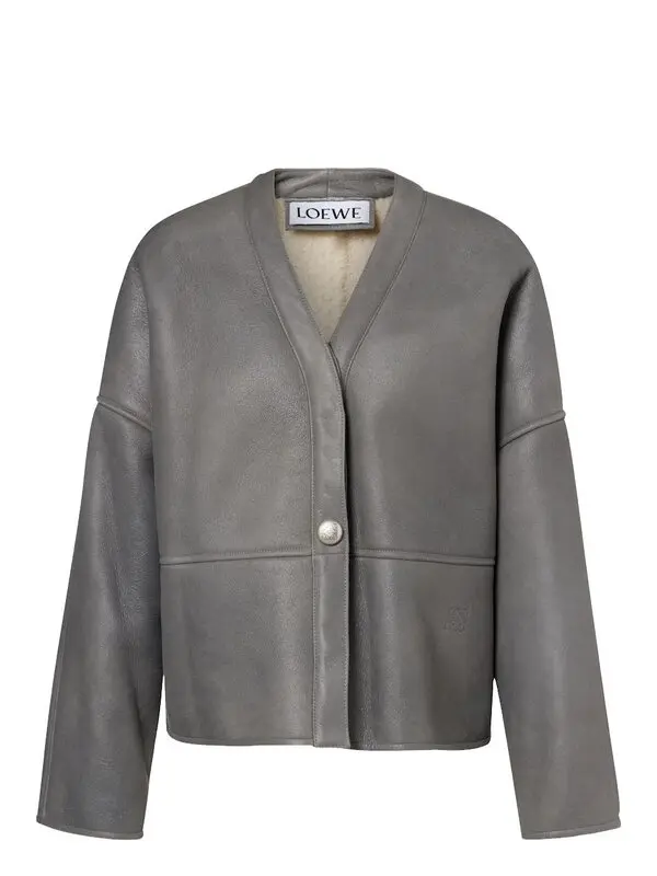 Loewe Pebble Shearling-lined Leather Jacket - Grey