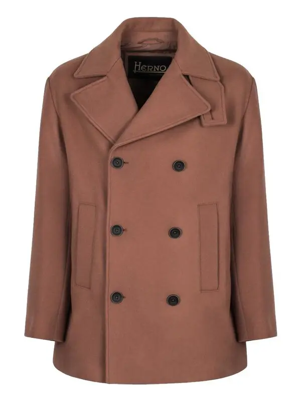 Herno Peacoat In Blended Wool - Brown