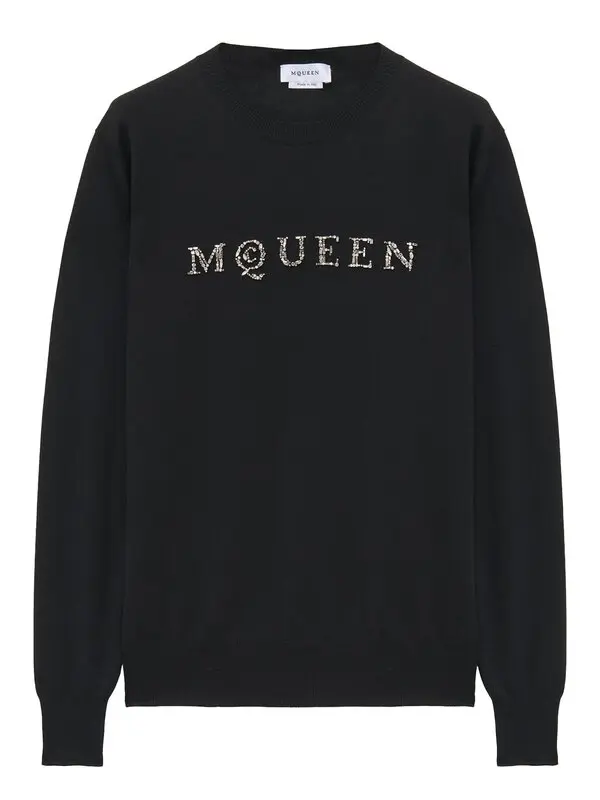 Alexander McQueen Wool Embellished Logo Sweater - Black