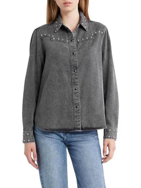 Rails Vinea Studded Denim Western Shirt - Black
