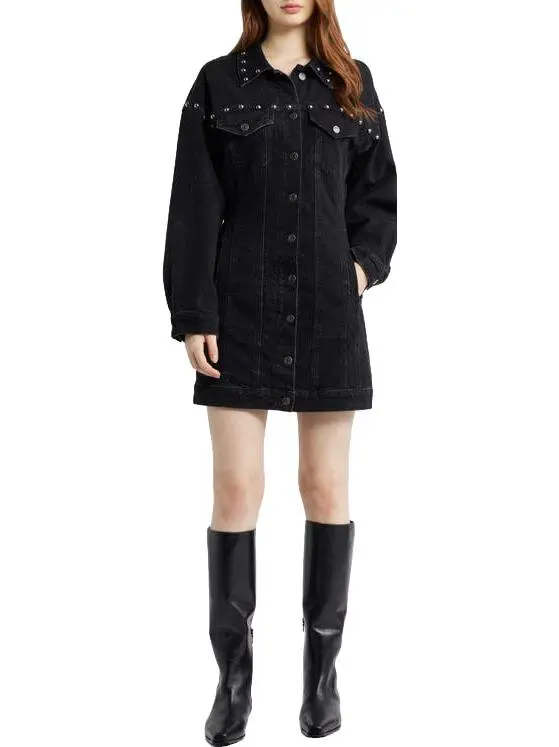 Rails Ladera Studded Long Sleeve Denim Mini Shirtdress - Black Stone Studded