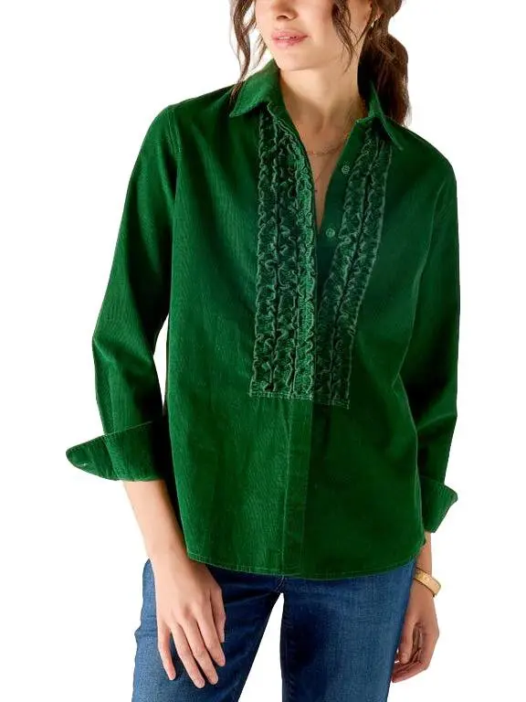 VOYAGEUR BY MERSEA Tuxedo Ruffle Shirt - Pine