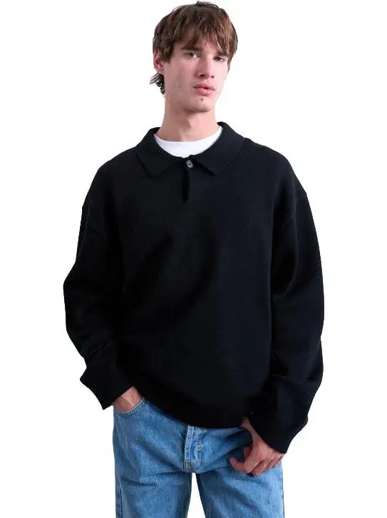 Topman Oversized Smart Polo Sweater - Black