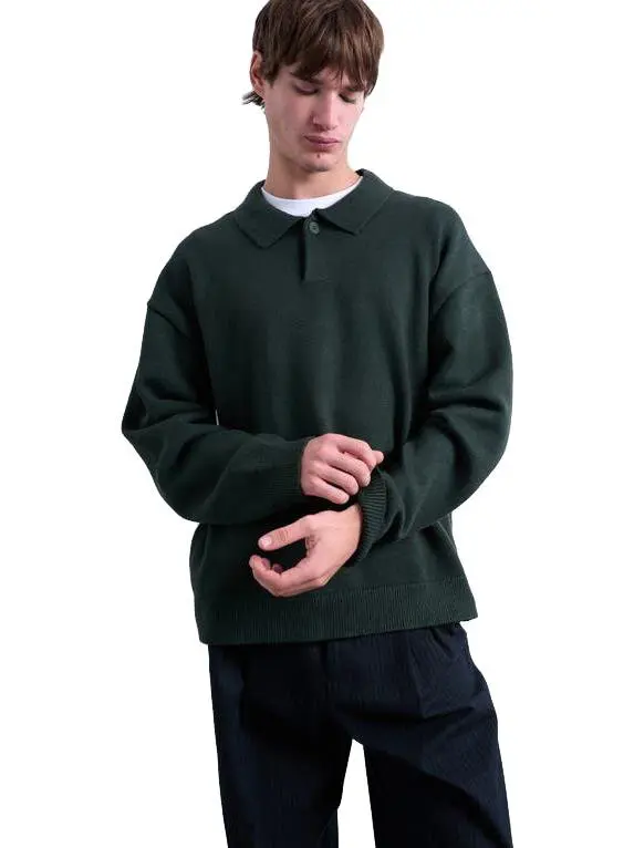 Topman Oversized Smart Polo Sweater - Dark Green