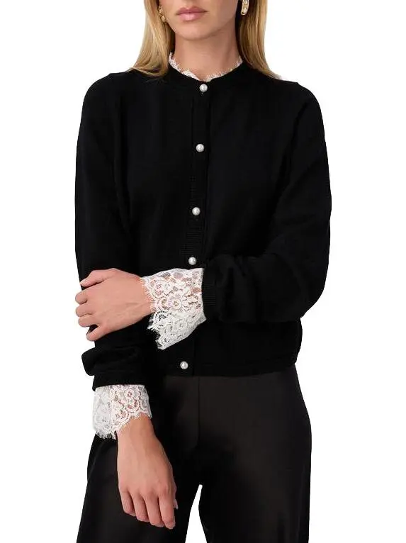 Cami Nyc Eliana Lace Trim Cardigan - Black/white