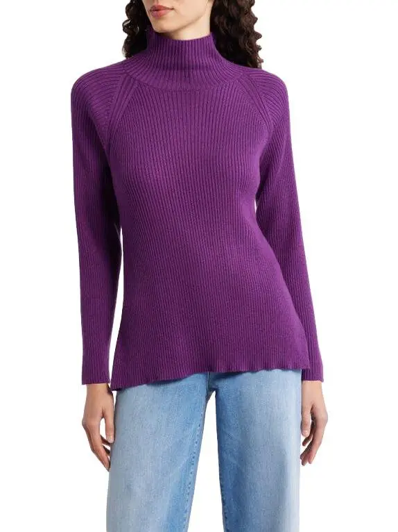 Eileen Fisher Ribbed Wool Turtleneck Sweater - Dahlia