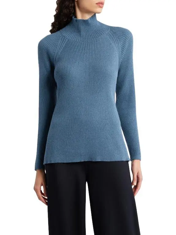 Eileen Fisher Ribbed Wool Turtleneck Sweater - Sea Spray