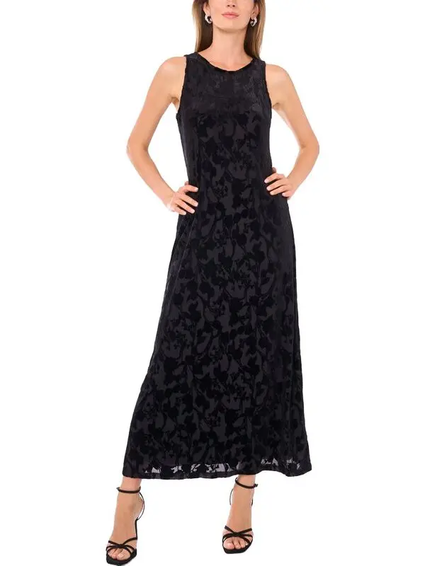Vince Camuto Velvet Flocked Mesh Dress - Rich Black