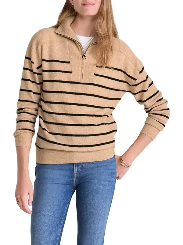 Vineyard Vines Stripe Merino Wool Blend Half Zip Sweater - Cappuccino