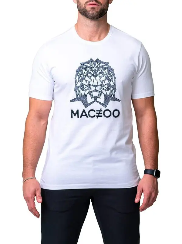 MACEOO Mightymane Embroidered Logo Stretch Cotton Graphic T-shirt - White