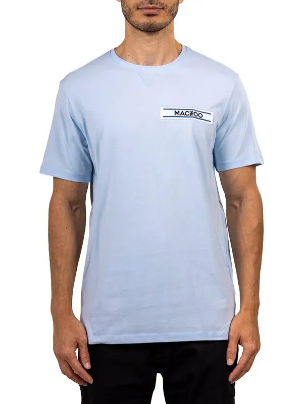 MACEOO Baron Light Logo Patch Stretch Cotton T-shirt - Blue