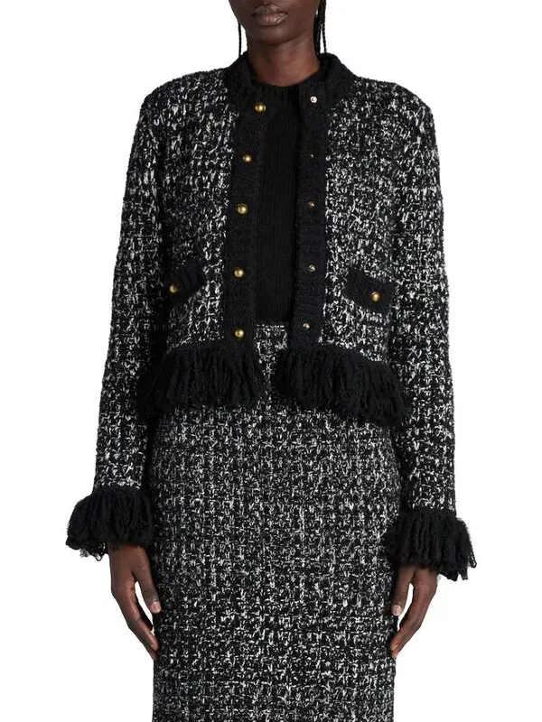 Moncler Fringed Mixed Media Jacket - Black/white