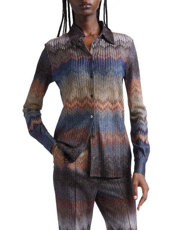 Missoni Metallic Snake Zigzag Button-up Shirt - Micro Check Blue Tones