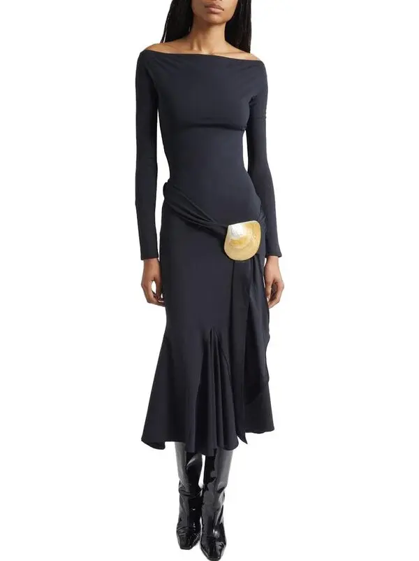 CONNER IVES Shell Belt Long Sleeve Mermaid Dress - Black