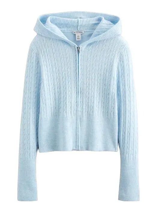 Nordstrom Cable Knit Zip-front Hoodie - Blue Diamond