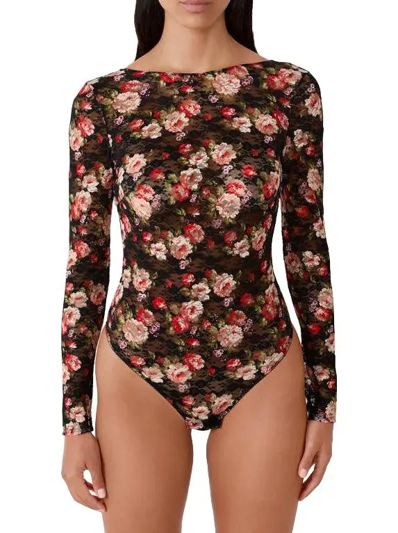 ETAM Floral Long Sleeve Bodysuit - Black