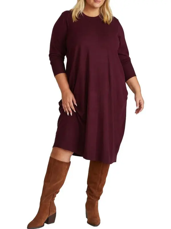 Universal Standard Everyday Long Sleeve Midi Sweater Dress - Gamay