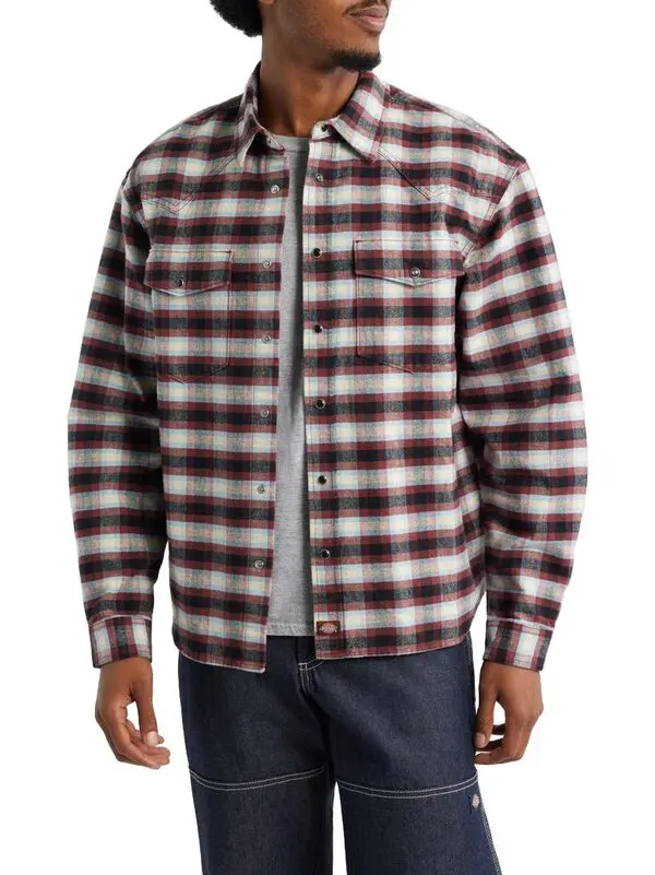 Dickies Johnsonville Check Brushed Cotton Snap-up Western Shirt - Black Multi