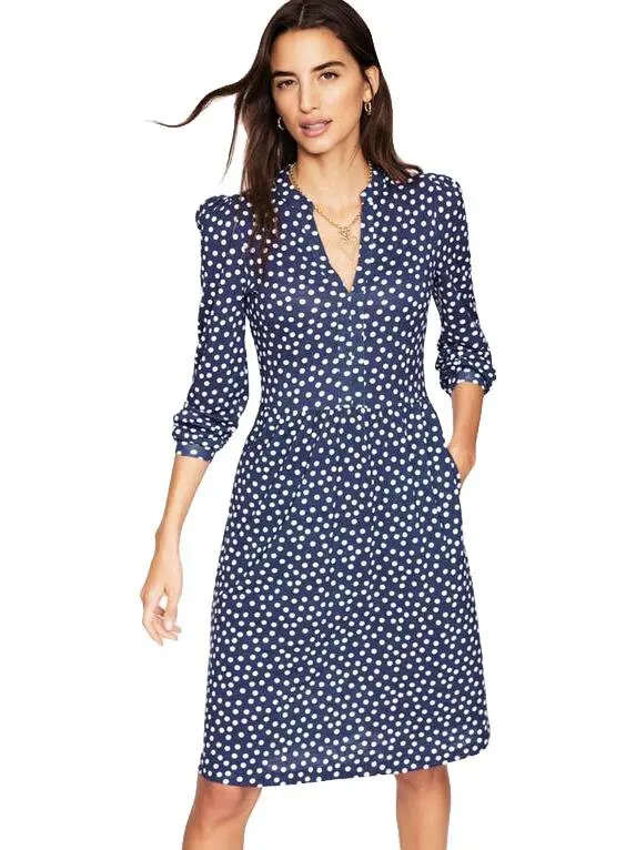Boden Naomi Relaxed Jersey Dress - French Navy Abstract Dot