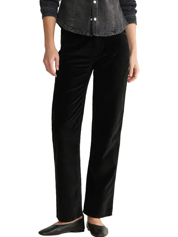 Warp + Weft High-waisted Relaxed Straight-leg Velvet Pants - Black