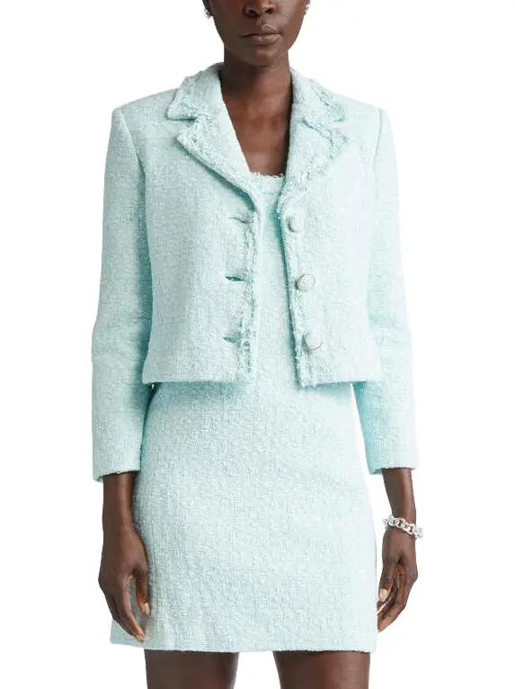 St. John Tape Tweed Crop Jacket - Aqua