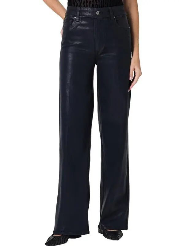 Paige Sasha Coated High-waist Wide-leg Jeans - Navy Seascape Luxe Coating