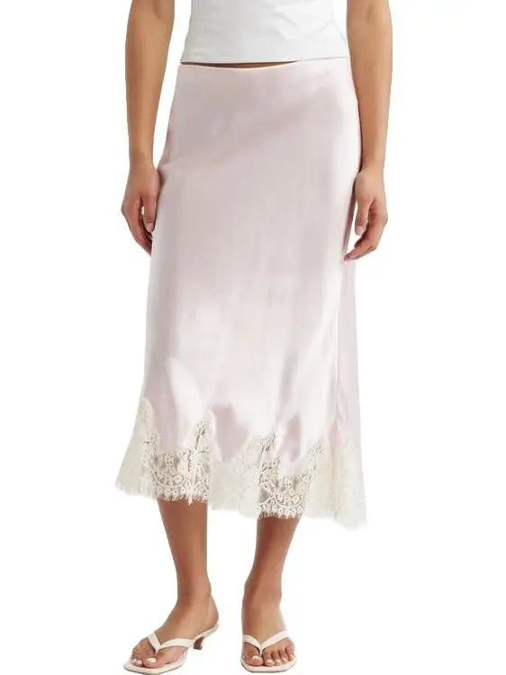 REFORMATION Carolina Lace Trim Silk Midi Skirt - Cherry Blossom