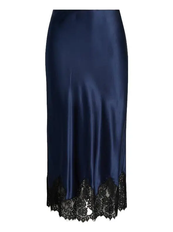 REFORMATION Carolina Lace Trim Silk Midi Skirt - Navy