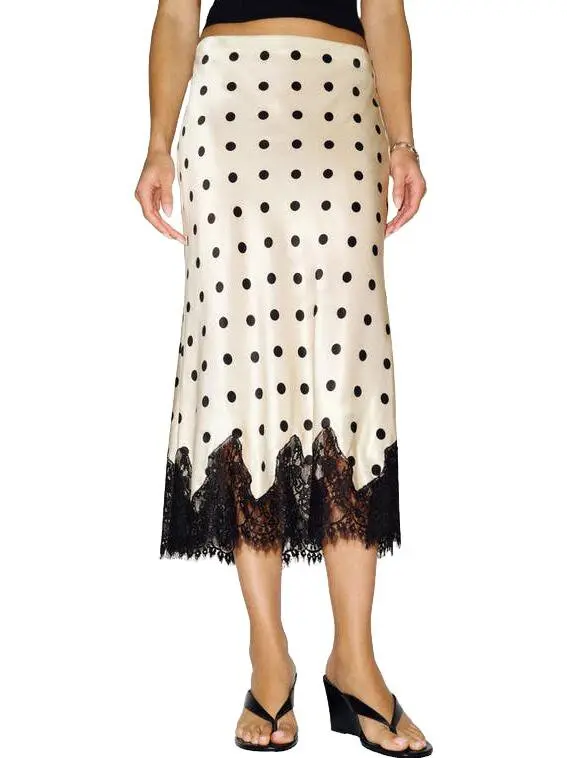 REFORMATION Carolina Lace Trim Silk Midi Skirt - Sundae Dot