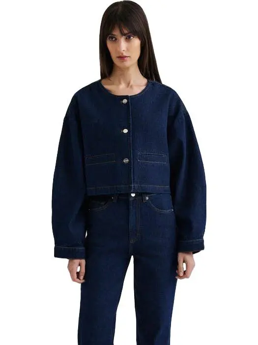 MALINA Elowen Cropped Denim Jacket - Unwashed Dark Blue