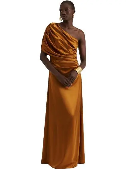 MALINA Cassia Draped Fitted Maxi Dress - Amber