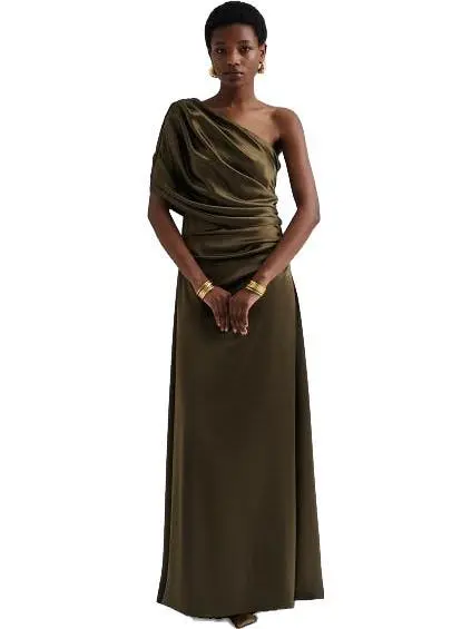 MALINA Cassia Draped Fitted Maxi Dress - Olive