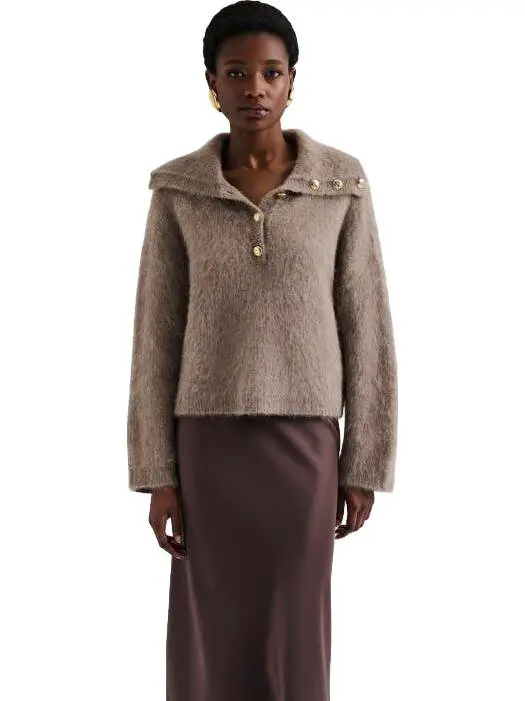 MALINA Long Sleeve Collared Sweater - Taupe