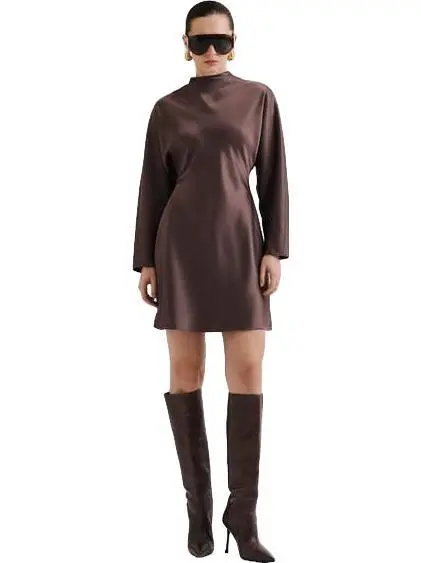 MALINA Zora Barrel Long Sleeve Mini Dress - Chocolate