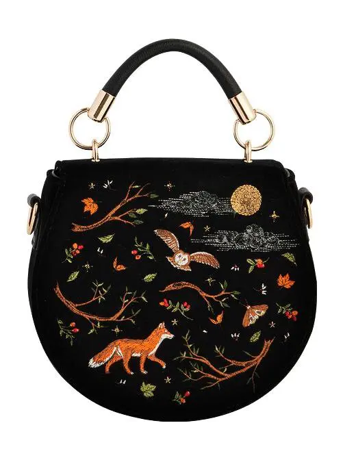 FABLE ENGLAND Fox And Owl Embroidered Saddle Bag - Black