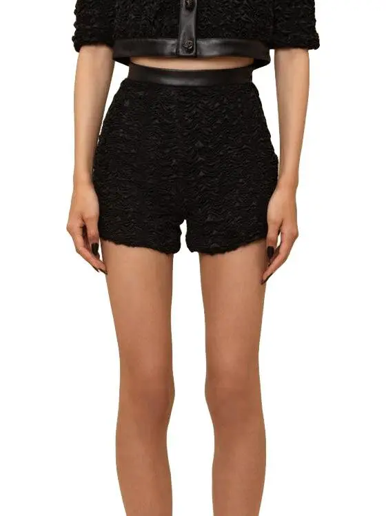 CONTESSA MILLS Lambskin-trimmed Novelty Short - Black